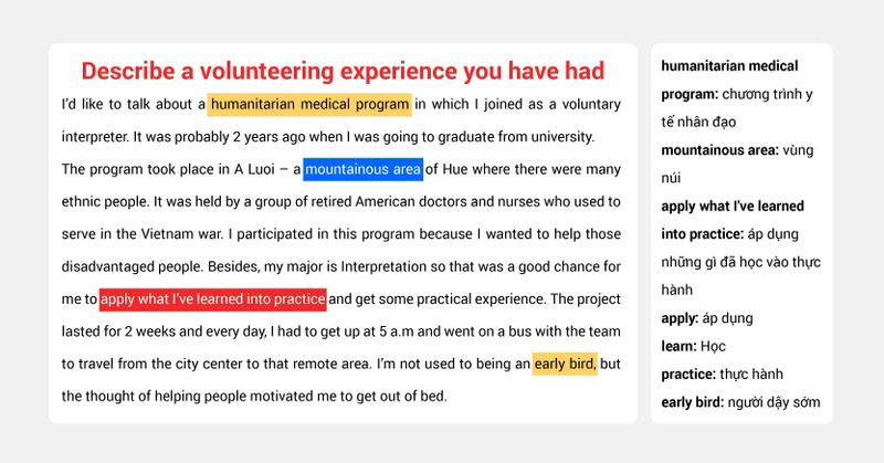 Cách trả lời Describe an experience trong IELTS Speaking Part 2