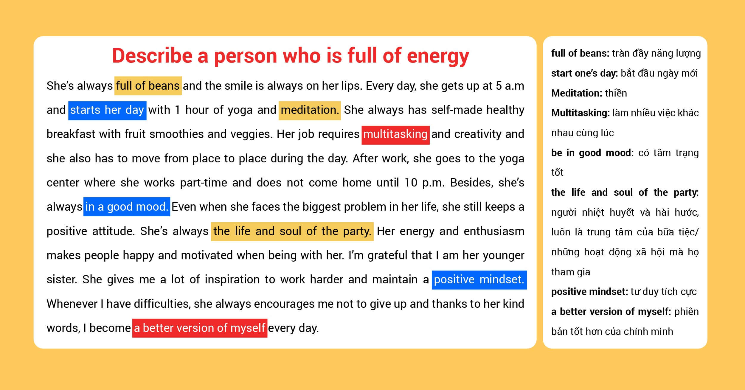 Describe a person who is full of energy: Bài mẫu kèm từ vựng