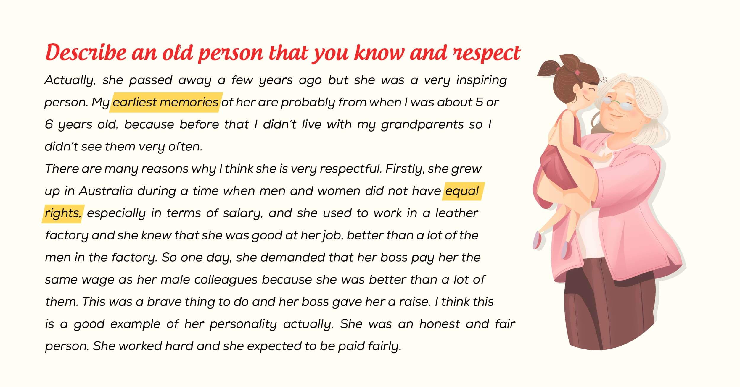 Describe an old person that you know and respect: Bài mẫu kèm từ vựng