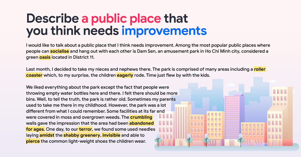 Describe a city or a country you want to live in the future (place ...