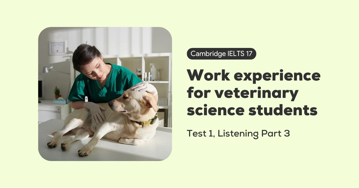 Giải Cam 17, Test 1, Listening Part 3: Work experience for veterinary ...